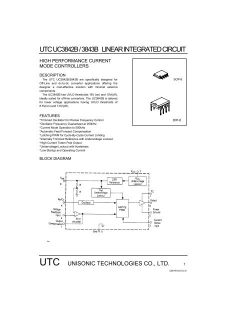 UTC UC3842B / 3843B LINEAR INTEGRATED CIRCUIT