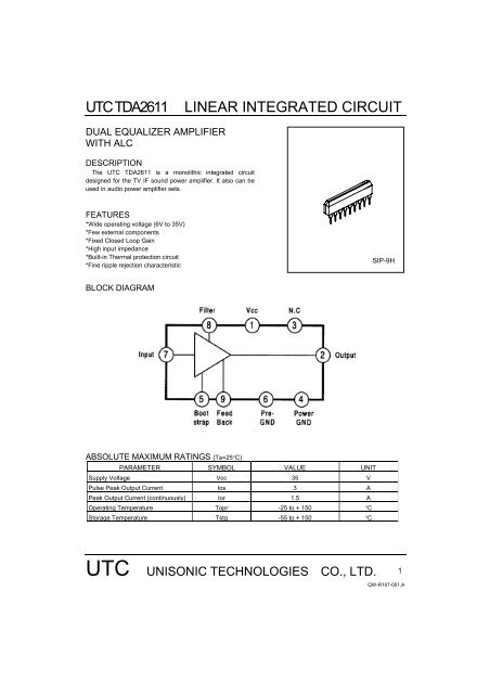 UTC TDA2611 LINEAR INTEGRATED CIRCUIT