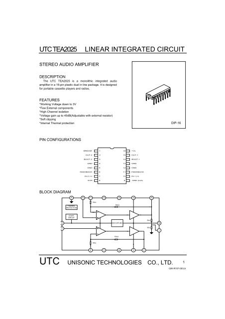 UTC TEA2025 LINEAR INTEGRATED CIRCUIT