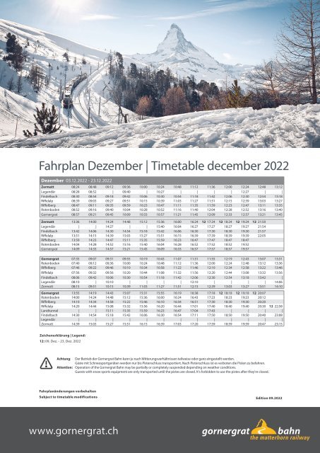 Fahrplan Dezember 2022