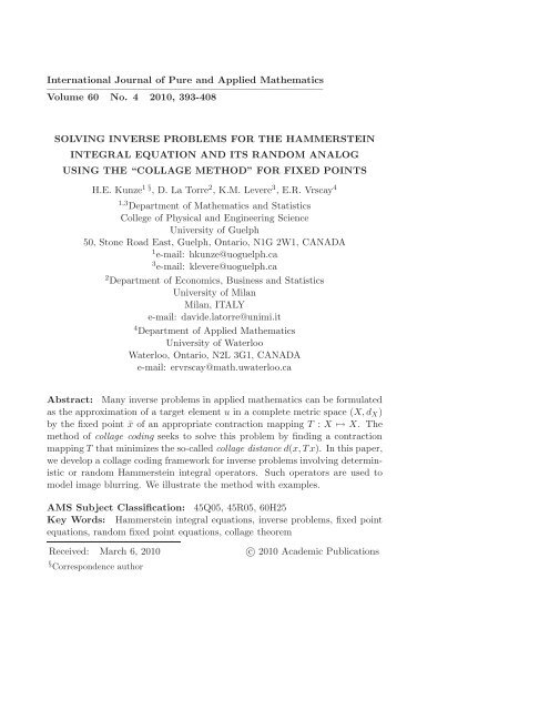 Solving Inverse Problems For The Hammerstein
