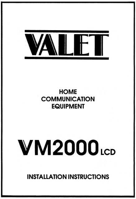 VM2000 Intercom INSTALLATION manual - Valet