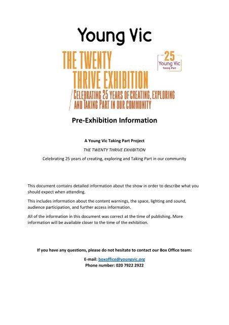 The Twenty Thrive Exhibition Pre-Exhibition Information