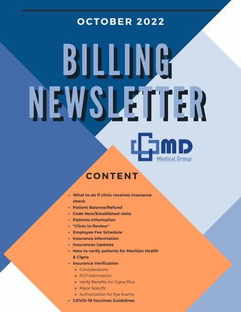 October Billing Newsletter | MD Medical Group