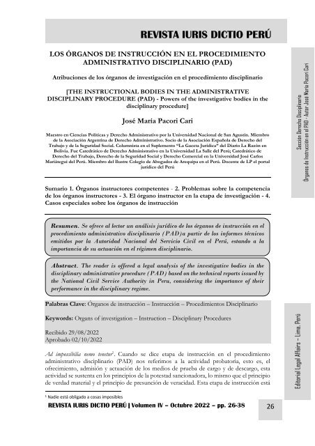 LOS ÓRGANOS DE INSTRUCCIÓN EN EL PROCEDIMIENTO ADMINISTRATIVO DISCIPLINARIO (PAD) - AUTOR JOSÉ ...