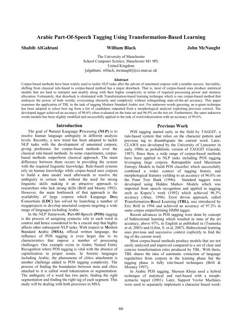 Arabic Part-Of-Speech Tagging Using Transformation-Based ... - ELDA