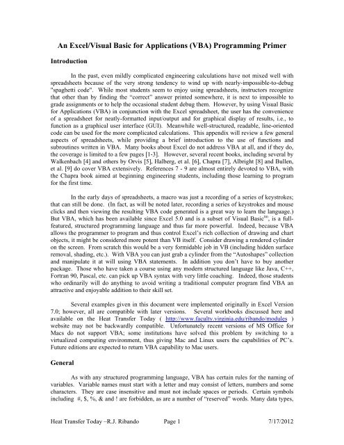 An Excel/Visual Basic for Applications (VBA) - faculty.virginia.edu