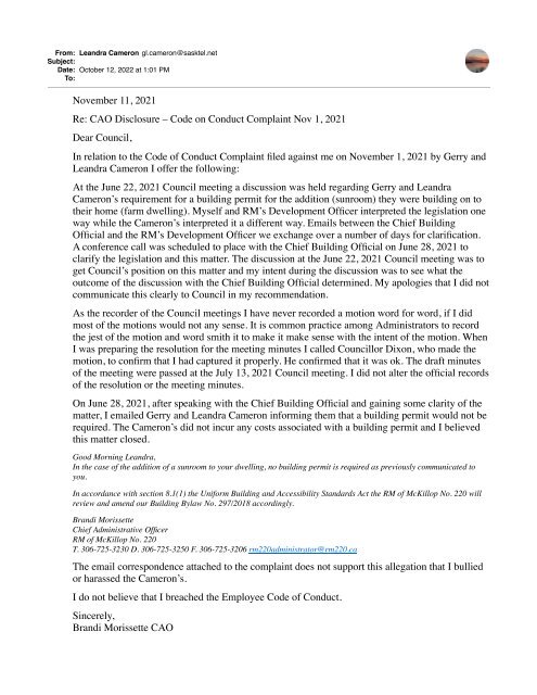 Leandra Cameron Letter to Editor - supporting documents - Oct 17 2022