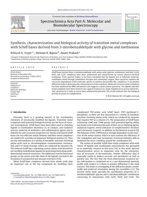 Synthesis, characterization and biological activity of transition metal ...