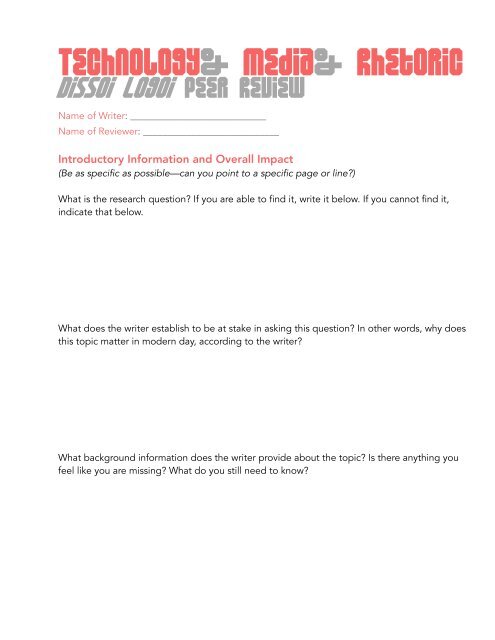 Dissoi Logoi Peer Feedback Form