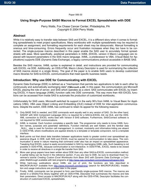 089 30 Using Single Purpose Sas® Macros To Format Excel