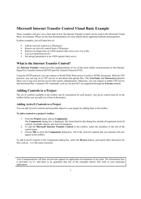 Microsoft Internet Transfer Control Visual Basic Example - Axis ... Microsoft Internet Transfer Control Visual Basic Example - Axis ...