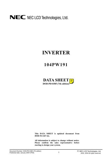 inverter 104pw191 data sheet - Davan Display Solutions