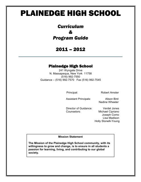 Plainedge High School 2011 - 2012 Curriculum and Program Guide ...