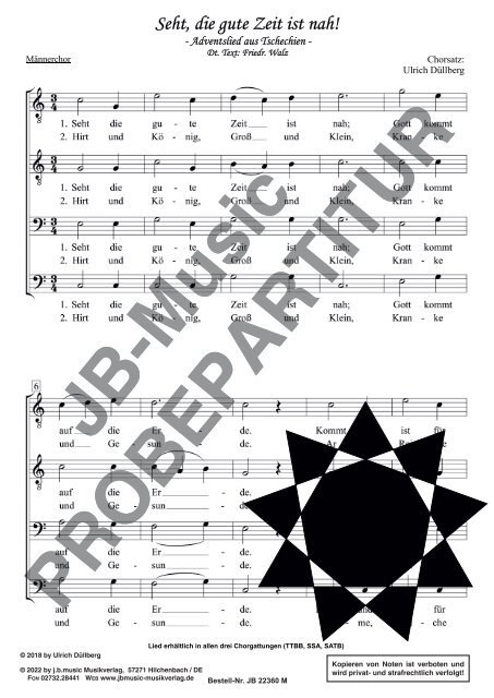 Seht, die gute Zeit ist nah! (Adventslied) für TTBB, SSA und SATB