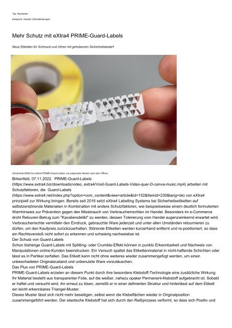 Mehr Schutz mit eXtra4 PRIME-Guard-Labels