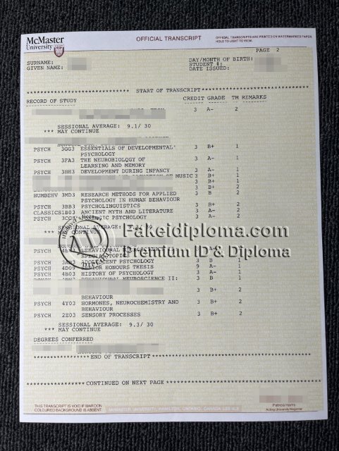 McMaster University academic transcript with good scores
