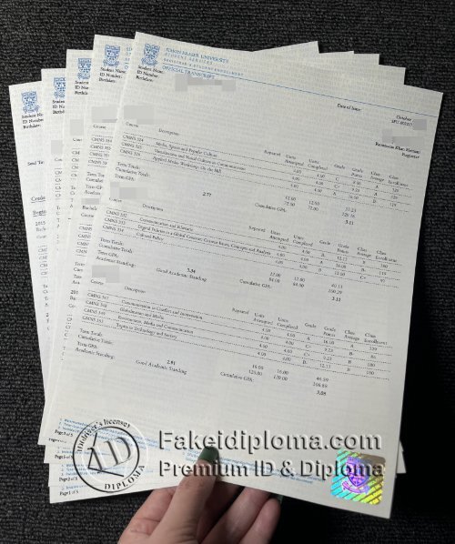 Simon Fraser University transcript with hologram