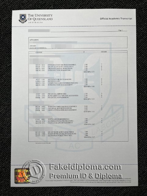 The University of Queensland transcript