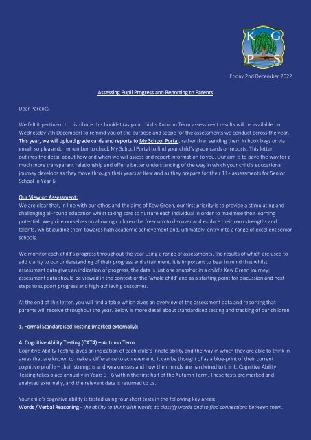 Assessing Pupil Progress and Reporting To Parents