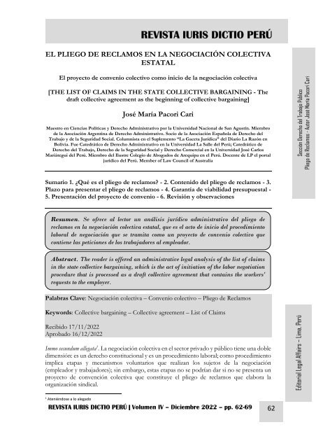 EL PLIEGO DE RECLAMOS EN LA NEGOCIACIÓN COLECTIVA ESTATAL - AUTOR JOSÉ ...