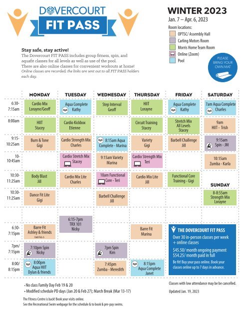Dovercourt Winter 2023 FIT PASS SCHEDULE FLYER