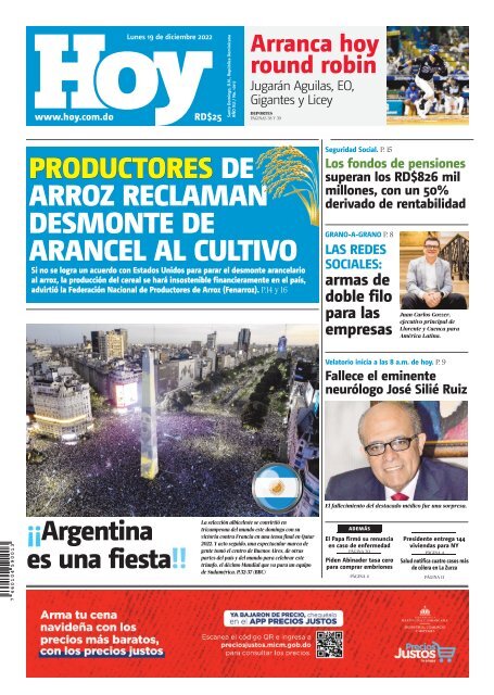 Edición impresa, lunes 19 de diciembre de 2022