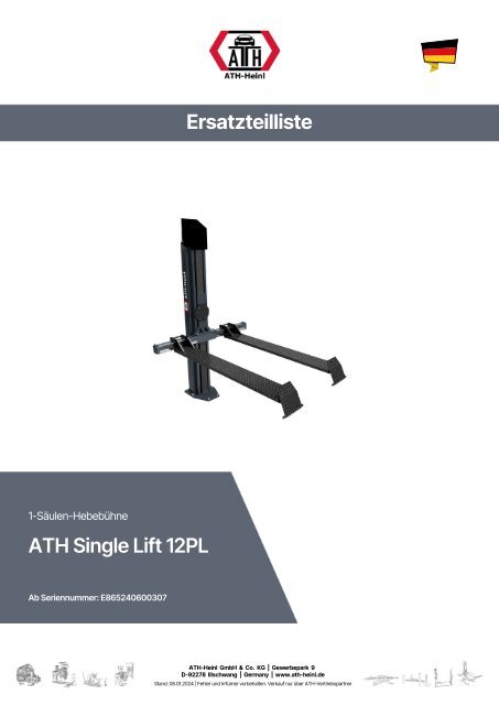 ATH-Heinl Ersatzteilliste Spare parts book Single Lift 12PL