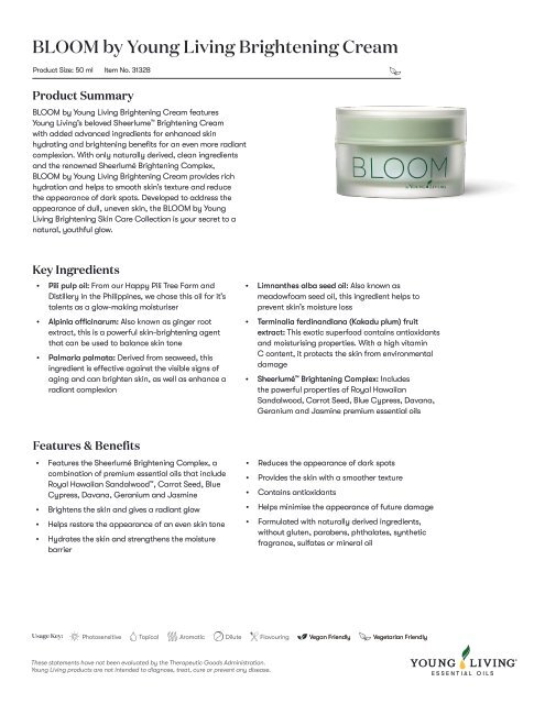 Bloom Brightening Cream PIP | Digital Library | Young Living