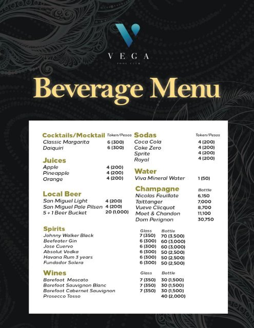 NYE Beverage Menu