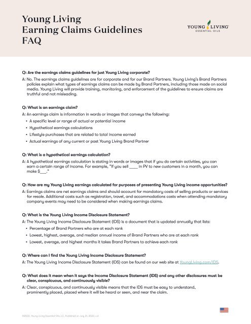 Earnings Claims FAQs
