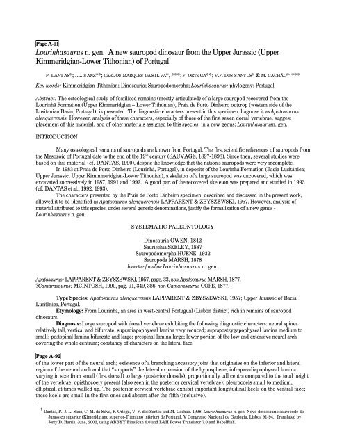 Lourinhasaurus n. gen. A new sauropod dinosaur from the Upper ...
