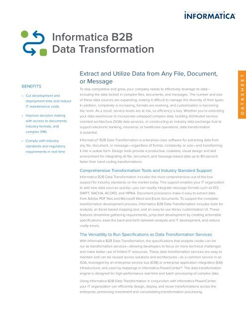Informatica B2B Data Transformation Datasheet