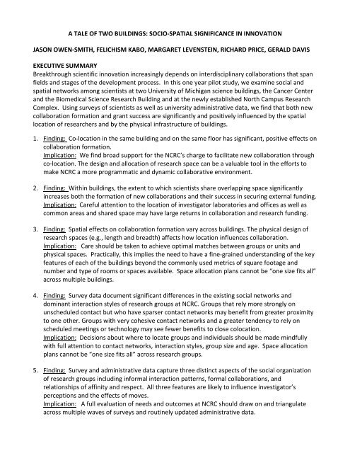 a tale of two buildings: socio-‐spatial significance in innovation ...