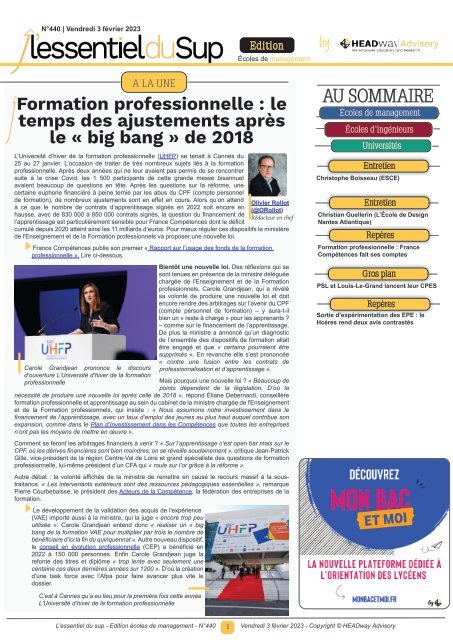 L'Essentiel du Sup n°440 - Ecole de Management