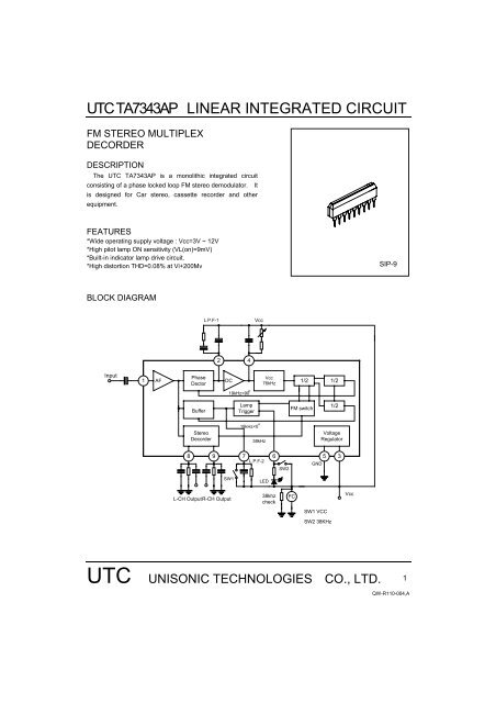 UTC TA7343AP LINEAR INTEGRATED CIRCUIT