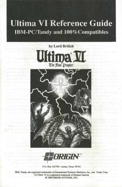 Ultima VI Reference Guide IBM-PC/Tandy and 100 ... - Abandonia