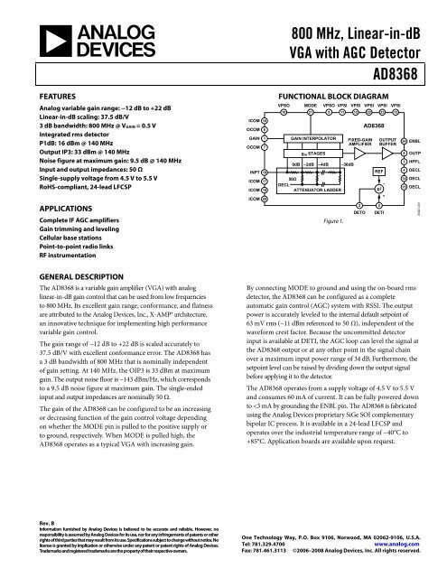 AD8368 800 MHz, Linear-in-dB VGA with AGC ... - Analog Devices
