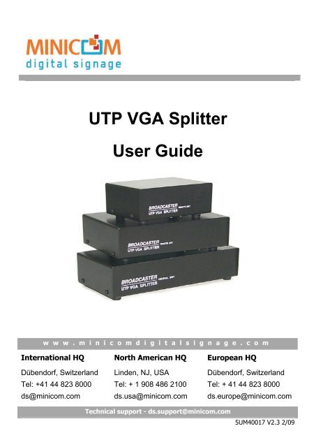 CAT5 UTP VGA Splitter User Guide - Minicom Digital Signage