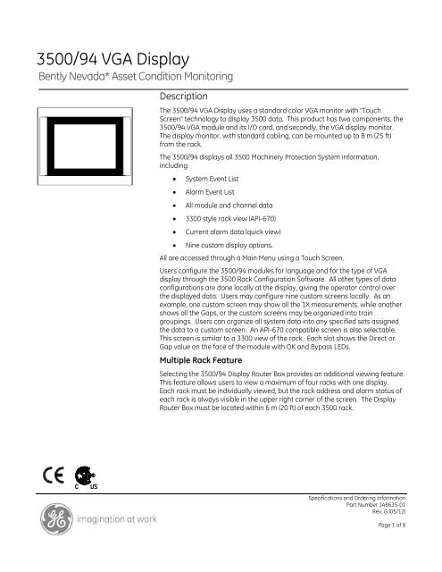 3500/94 VGA Display - GE Measurement & Control