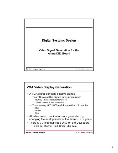 VHDL VGA Synchronization Example - Dr. Jeff Jackson