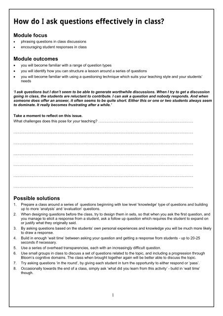 How do I ask questions effectively in class? - Deakin University