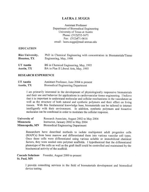 LAURA J. SUGGS - Department of Biomedical Engineering - The ...