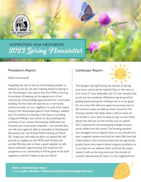 Homestead Spring Newsletter 2023