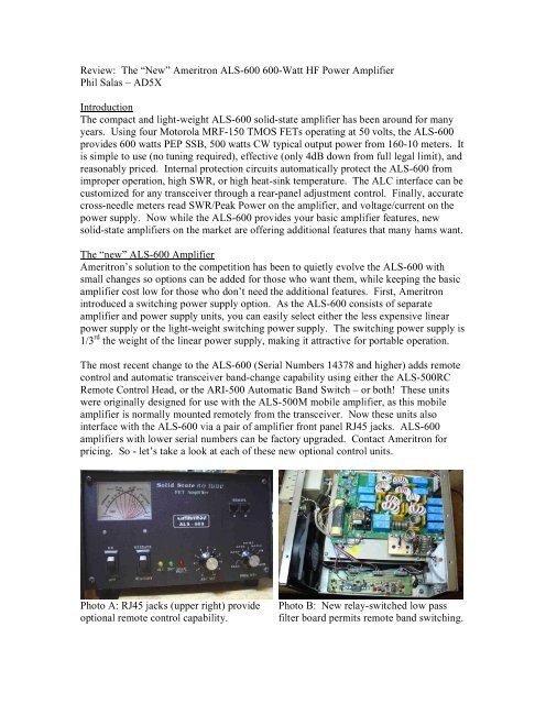 Review: The “New” Ameritron ALS-600 600-Watt HF ... - Ad5x.com