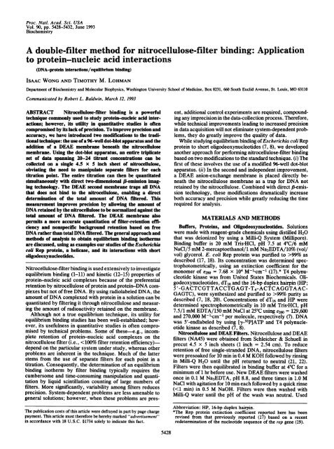 A double-filter method for nitrocellulose-filter binding: Application ...