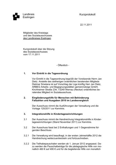 Kurzprotokoll Landkreis Esslingen