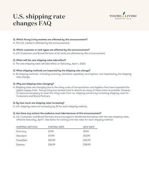 US Shipping Rate Changes FAQ
