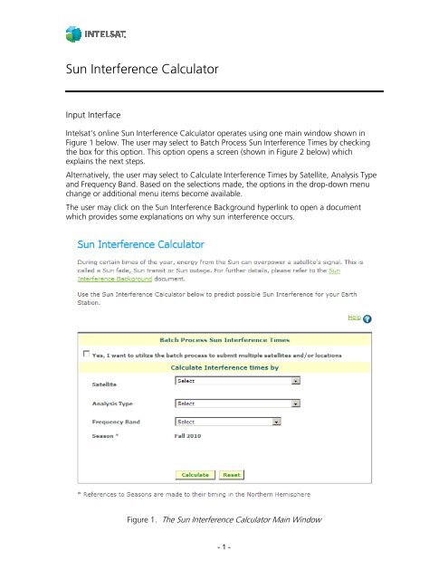 Sun Interference Calculator - Intelsat