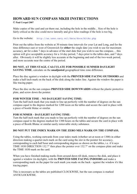 howard sun compass mkiii instructions - Trade Mark London